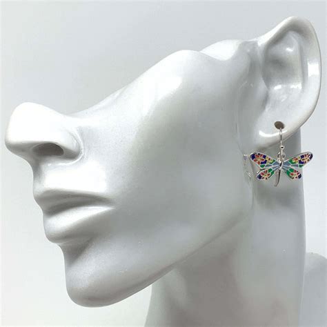 Dragonfly Earrings With Colorful Flower Pattern