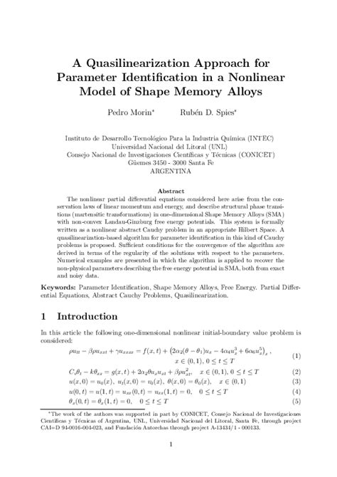 Pdf A Quasilinearization Approach For Parameter Identification In A Nonlinear Model Of Shape
