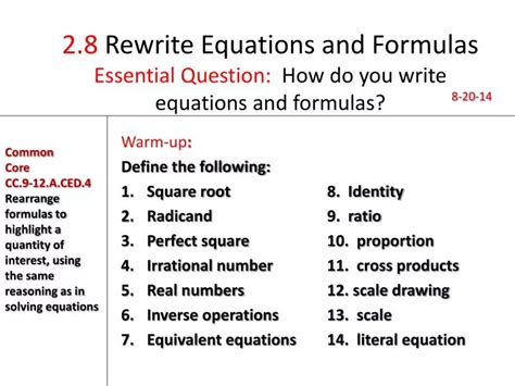 PPT Rewrite Equations And Formulas Essential Question How Do You Write Equations And
