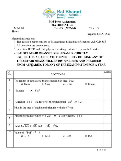 Mid Term Assignment 9 Maths 230828 075701 Pdf Area Triangle