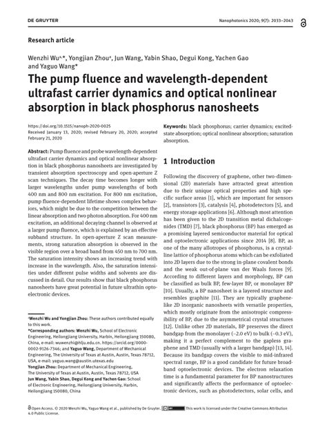 Pdf The Pump Fluence And Wavelength Dependent Ultrafast Carrier Dynamics And Optical Nonlinear