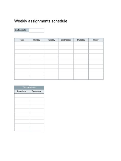 Weekly Assignments Schedule Pdf