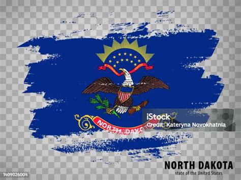 브러시 스트로크에서 노스 다코타의 국기 미국 귀하의 웹 사이트 디자인 응용 프로그램 Ui에 대한 투명한 배경에 제목과 노스 다코타의 플래그 상태 미국 벡터 일러스트레이션