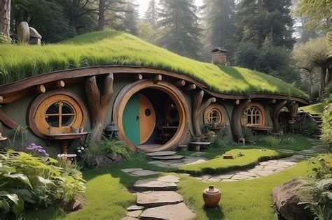 In A Woodland Fantastical Hobbit Homes Generative Ai Premium Ai Generated Image