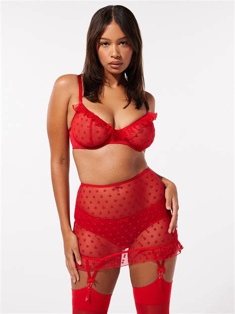 Ruffle Luv Embroidered Unlined Demi Bra In Red Savage X Fenty Uk United Kingdom