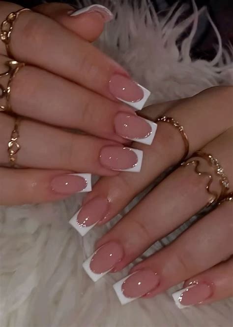 💅 Best Shiny Short French Acrylics Elegant And Radiant Nail Glamour