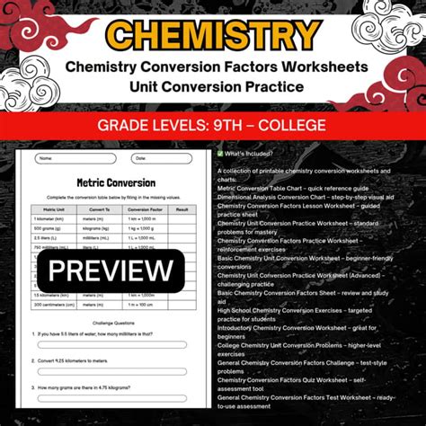 Chemistry Conversion Factors Worksheets Unit Conversion Practice Printable