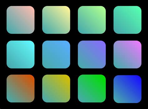 Colorful Teal Color Shade Linear Gradient Palette Swatches Web Kit Rounded Squares Template Set