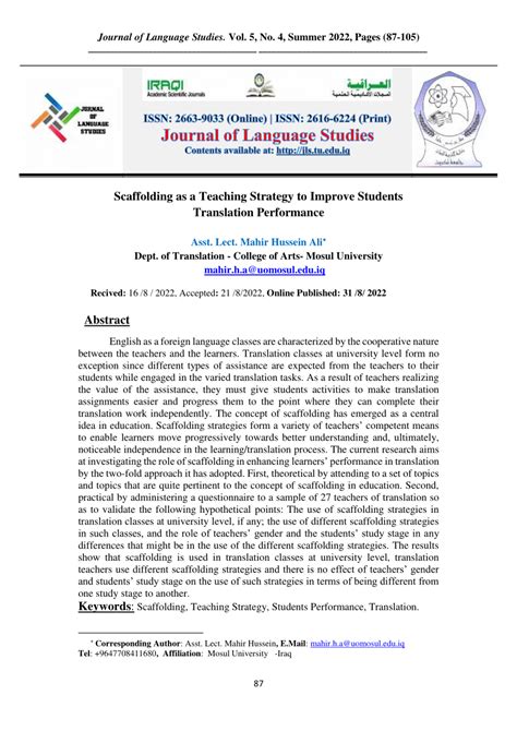 Pdf Scaffolding As A Teaching Strategy To Improve Students