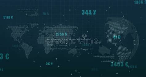 On Grid Start Dotted Map And Globe Rotating As Numeric Overlays Updating To Represent Data