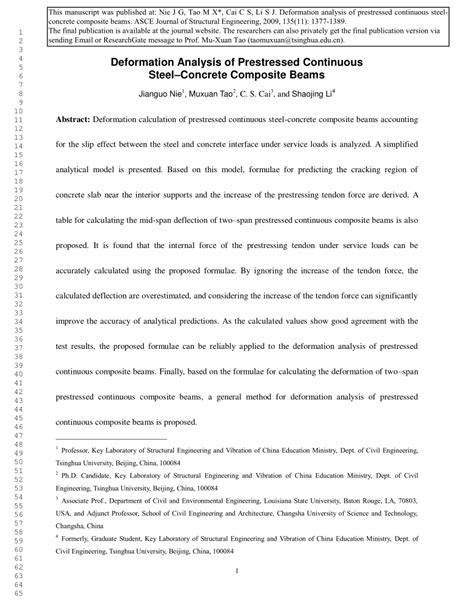 Pdf Deformation Analysis Of Prestressed Continuous Steel Concrete Composite Beams