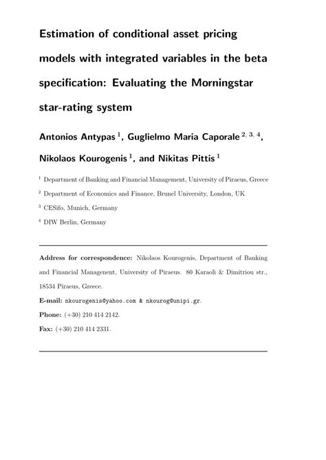 Pdf Estimation Of Conditional Asset Pricing Models With Integrated