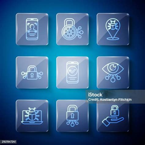 Set Line System Bug On Monitor Cyber Security Lock In Hand Smartphone