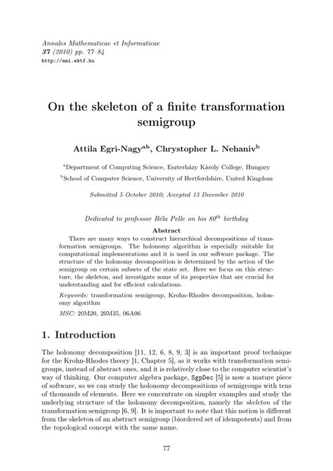 Pdf On The Skeleton Of A Finite Transformation Semigroup