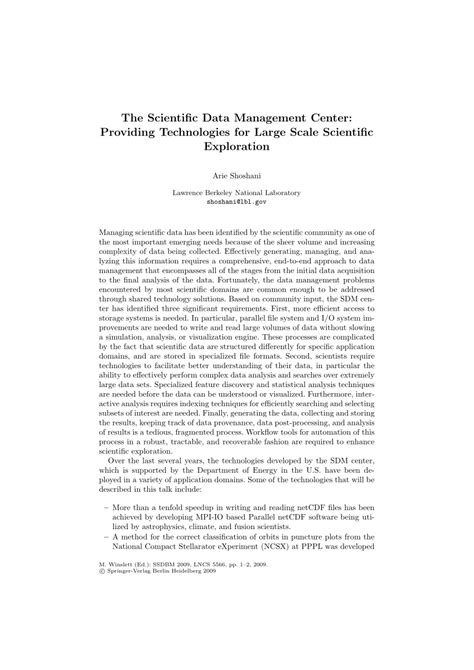 Pdf The Scientific Data Management Center Providing Technologies For Large Scale Scientific
