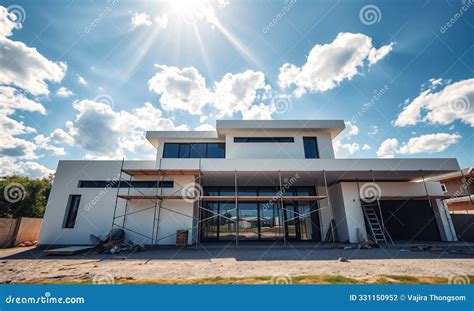 Modern Minimalist House Mid Renovation With Scaffolding Surrounding
