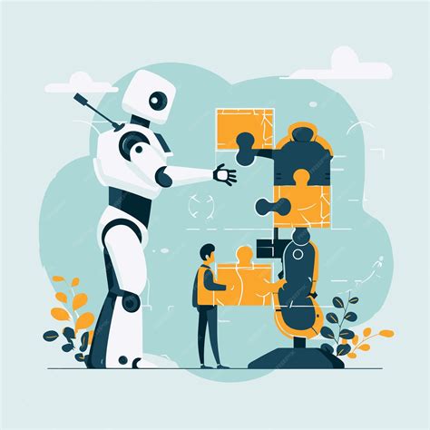 Collaborationbetweenhumanandairobot Premium Ai Generated Vector