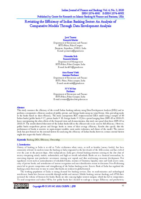 Pdf Revisiting The Efficiency Of Indian Banking Sector An Analysis