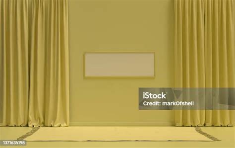 가구와 빈 3d 렌더링없이 밝은 노란색 흑백 평면 방에 단일 프레임 갤러리 벽 0명에 대한 스톡 사진 및 기타 이미지 0명 3차원 형태 가구 Istock