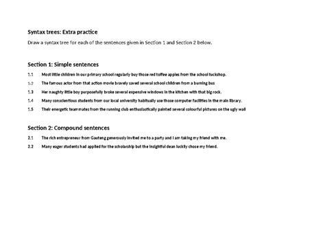 LES Syntax Trees Extra Practice Syntax Trees Extra Practice Draw A Syntax Tree For