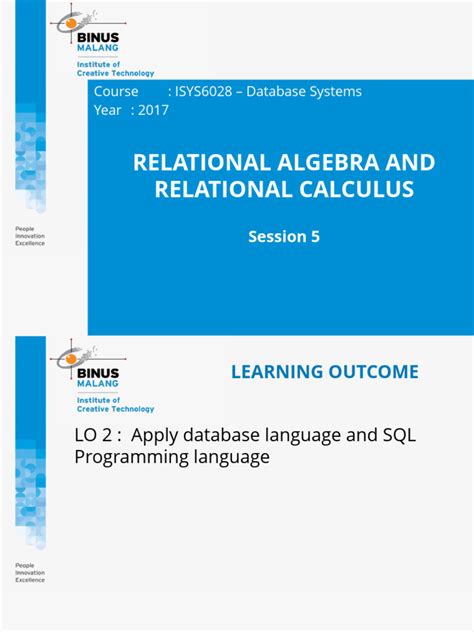 Session 5 Relational Algebra And Relational Calculus Pdf Relational Model Mathematical