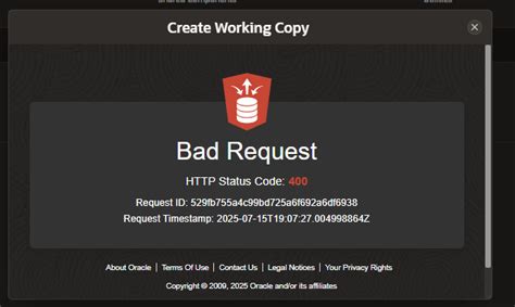 Oracle Apex Does Not Create A New Working Copy In Version 2426 It Displays Error 400 Oracle