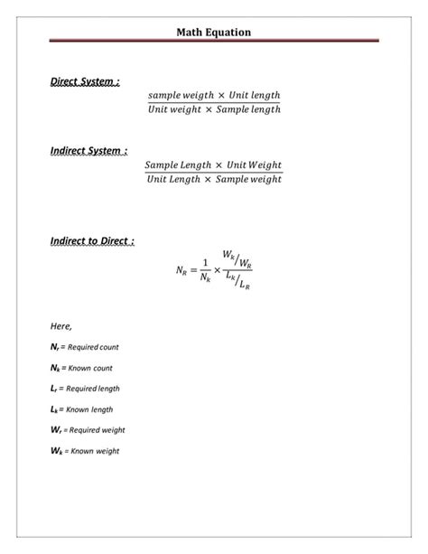 Textile Count Math Basic Equation Docx