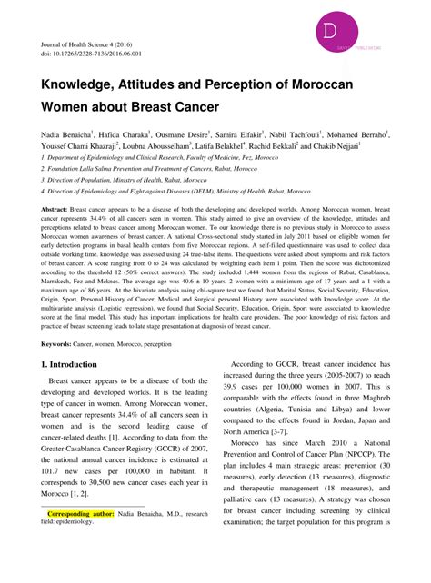 Pdf Knowledge Attitudes And Perception Of Moroccan Women About