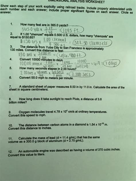 Solved Dimensional Analysis Worksheet Show Each Step Of Your Worksheets Library