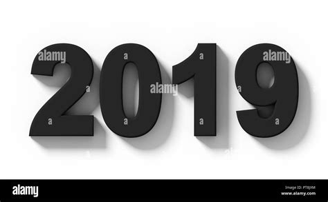 Year 2019 Black 3d Numbers With Shadow Isolated On White Orthogonal