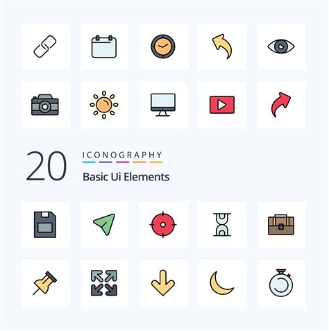 20 Basic Ui Elements Line Filled Color Icon Pack Like Case Bag Archer Loading Glass 16175577