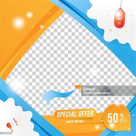 소셜 페이지에 대한 배너입니다 특별 제공 메가 세일 50 비행기 구름의 투명 한 배경에 라우드 스피커 종이와 빛나는 조명에서 잘라 개념에 대한 스톡 벡터 아트 및 기타