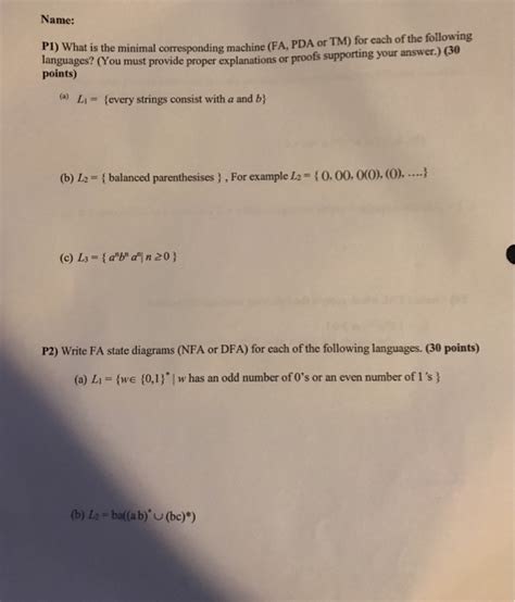 Solved What Is The Corresponding Machine Fa Pda Or Tm For