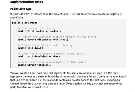 Implementation Tasks Point Data Type We Provide A