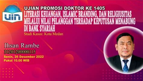 Wakil Ketua Pwm Sumut Ihsan Rambe Raih Doktor Di Uin Syarif