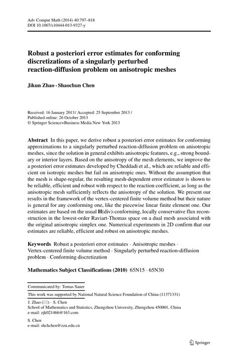 Pdf Robust A Posteriori Error Estimates For Conforming Discretizations Of A Singularly