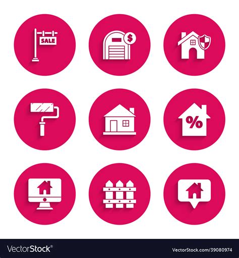 Set House Garden Fence Wooden Map Pointer Vector Image