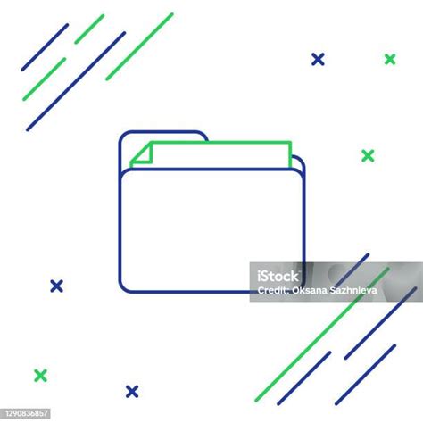 흰색 배경에 격리된 파란색 및 녹색 줄 문서 폴더 아이콘입니다 회계 바인더 기호입니다 부기 관리 다채로운 개요 개념 벡터