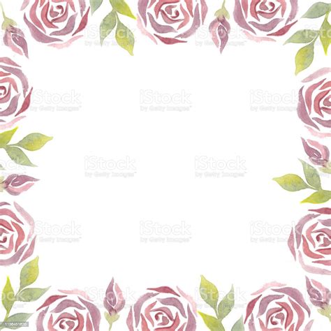 꽃 장미와 식물의 잎 수채화 꽃 프레임 결혼식 초대장 장식에 적합 합니다 0명에 대한 스톡 벡터 아트 및 기타 이미지 0명 개체 그룹 결혼식 Istock