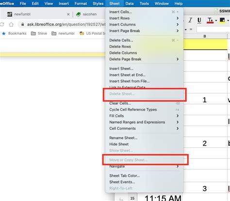 why is there not a delete option in sheets for officelibre calc