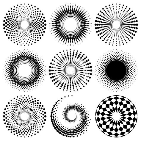 Concentric Circles Radial Lines Patterns Monochrome Abstract Stock Vector Illustration Of