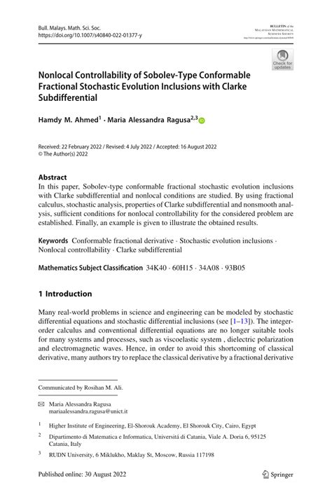 Pdf Nonlocal Controllability Of Sobolev Type Conformable Fractional Stochastic Evolution