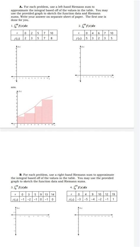 solved a for each problem use a left hand riemann sum