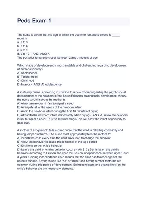 Peds Exam 1 Questions And Answers Nur 2310c Peds Stuvia Us