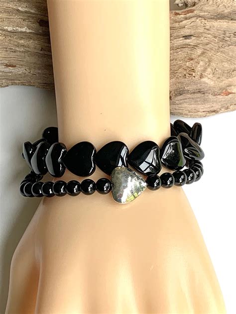 Genuine Black Onyx Bracelet For Women Stretchy Gemstone Etsy