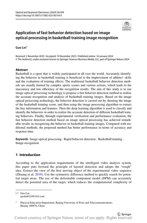 Application Of Fast Behavior Detection Based On Image Optical Processing In Basketball Training