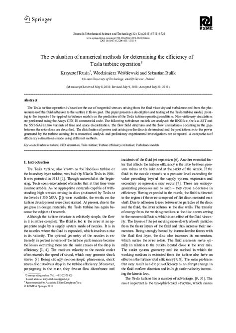 Pdf The Evaluation Of Numerical Methods For Determining The Efficiency Of Tesla Turbine Operation