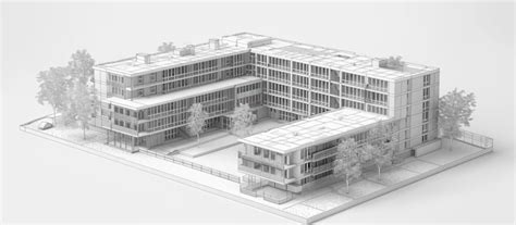 Architectural Wireframe Rendering Of A Modern Building Complex Premium Ai Generated Image