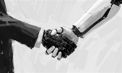 Human And Robot Collaboration Handshakes And Thumbs Up Representing