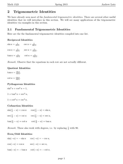 Unit 2 Trigonometric Identities Pdf Trigonometric Functions Angle
